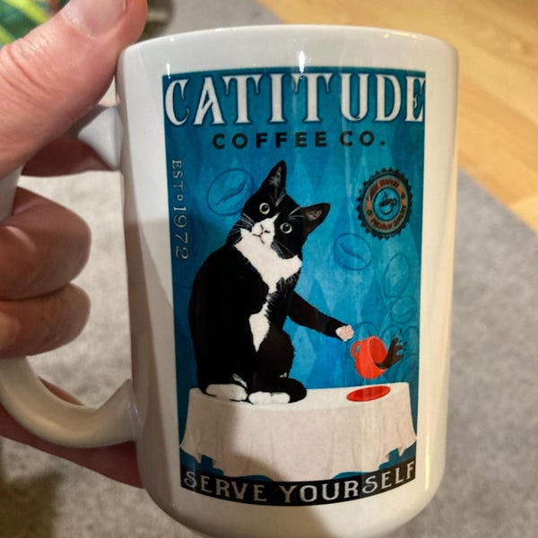 Personalized Retro Cat Coffee Mug: Funny Catitude Design, Gift for Pet ...