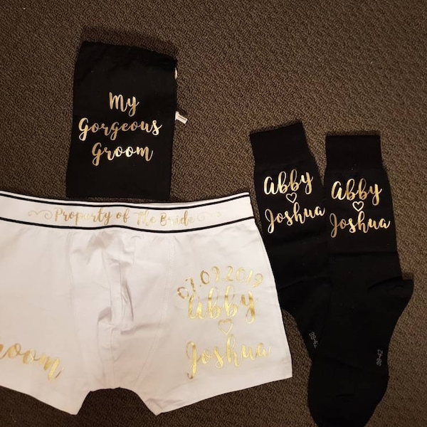 Personalised Wedding Date and Names Gorgeous Groom Underwear Gift Set ...
