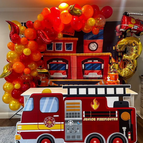 Big Red Firefighter Backdrop Prop, Firehouse Theme Party, Giant Red ...