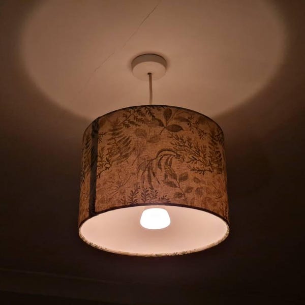 Green Leaves Lampshade Woodland Leaf Pattern Fabric Grey Beige Neutral ...