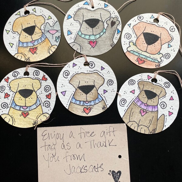 Set of 10 Original Hand Drawn/watercolor Gift Tags, Cat Gift Tags, Dog ...