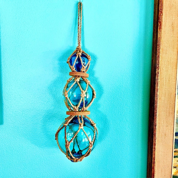 Glass Fishing Floats on Rope - Fish Net Buoy Ball - Nautical Decor ...