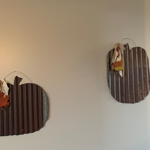 Large Tin Pumpkin / Corrugated Tin Pumpkin / Rustic Tin Pumpkin / Rusty ...