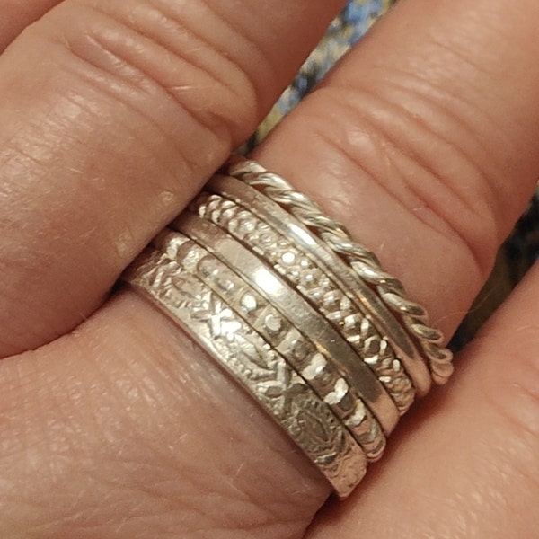 Set of Five Sterling Silver Stacking Rings, Handmade Rings, Thumb ...