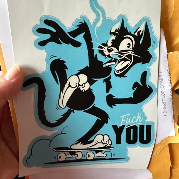 F You Cat Skateboard Vintage Style Vinyl Decal Sticker Hot Rod Rat Rod ...