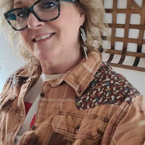 Extra Large XL BMFS Flannel Shirt, Patchwork Panel Patch Red Daisy ...