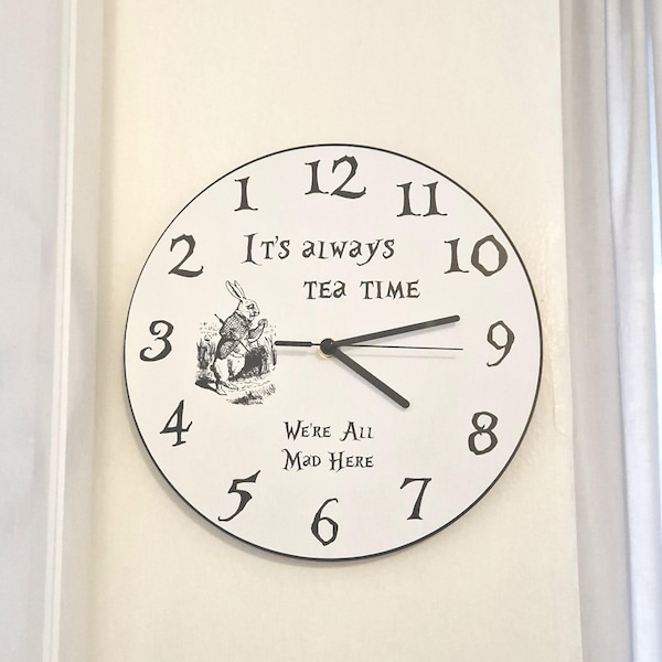 Reverse Wall Clock - It's Always a Tea Time - Mad Hatter - White Rabbit ...