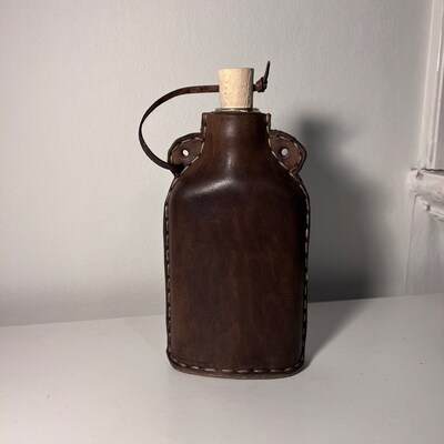 250 Ml 0.5 Pint Glass Leather Bottle, Medieval Leather Flask, Medieval ...