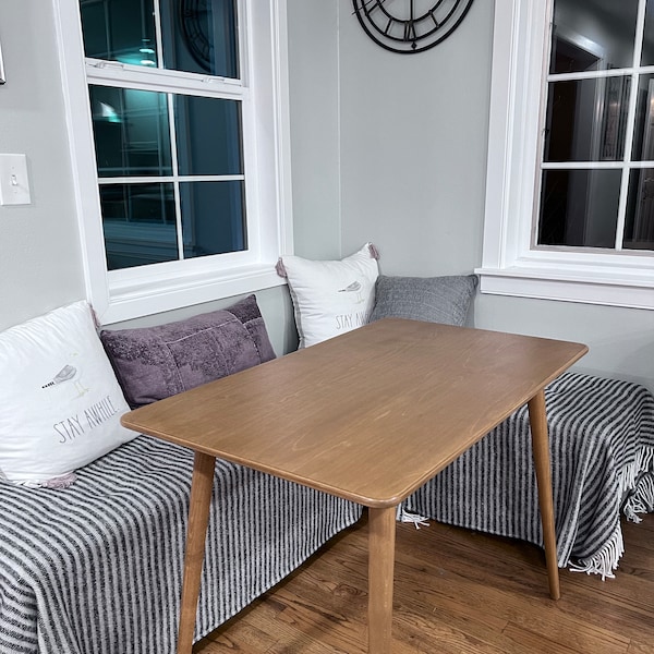 Small Walnut Wood Retro Dining Table for Kitchen, Narrow Mid Century Modern Dinning Room Table ...