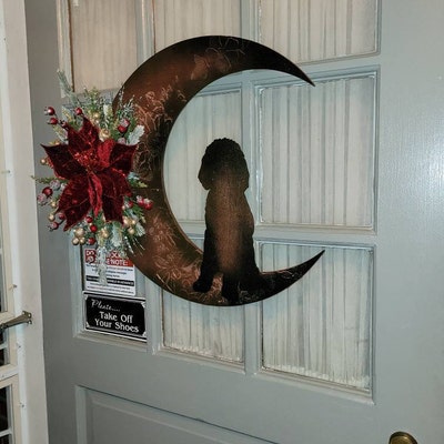 Winter Crescent Moon Christmas Cat Poinsettia Wreath Witchy Seasonal ...
