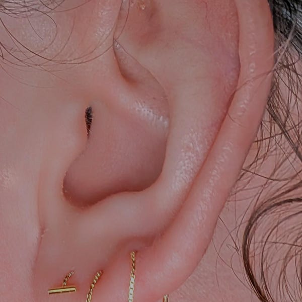 Gold Chain Earring Double Piercing, Two Hole Earring, Minimal Bar ...
