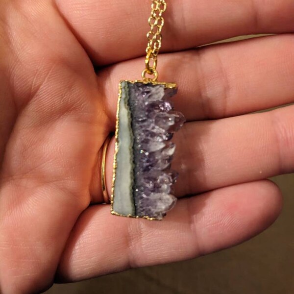 Blue Geode Necklace Agate Pendant Stone Slice Jewelry Slice Quartz ...