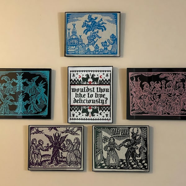 The Devil's Flight - Witches and Demons Woodcut - Gothic Cross Stitch ...