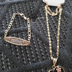 14k Tricolor Gold Plated mis Xv Set Necklace & Bracelet Set Cadena Y ...