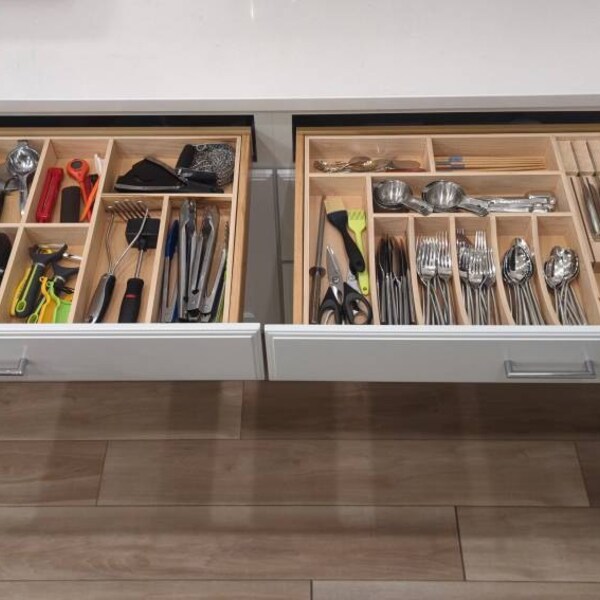 Two Tier Drawer Organizer With Sliding Tray for Utensils Silverware ...