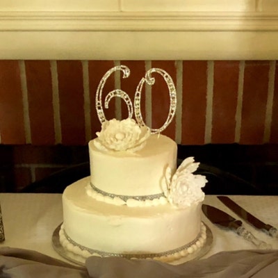 New Large 5 Crystal Rhinestone NUMBER SIXTY 60 Cake Topper Silver 60th ...