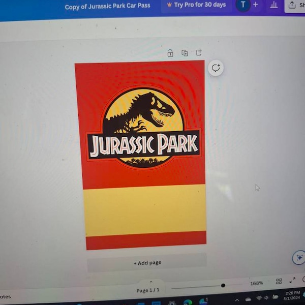 Jurassic Park Car Pass Template Digital Etsy