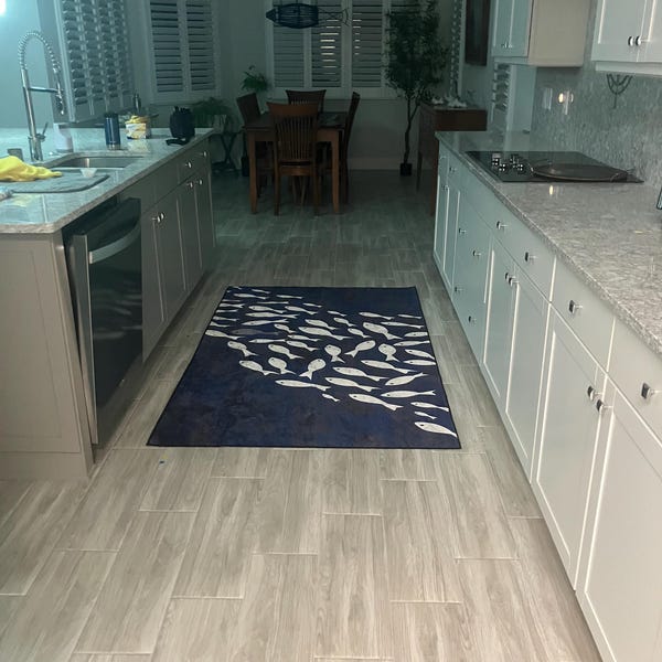 Fish Pattern Hallway Runner Rug, Ocean-themed Carpet, Coastal ...