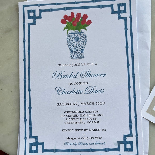 Grandmillennial Baby Blue Ginger Jar Invitation Blue Bamboo Border ...