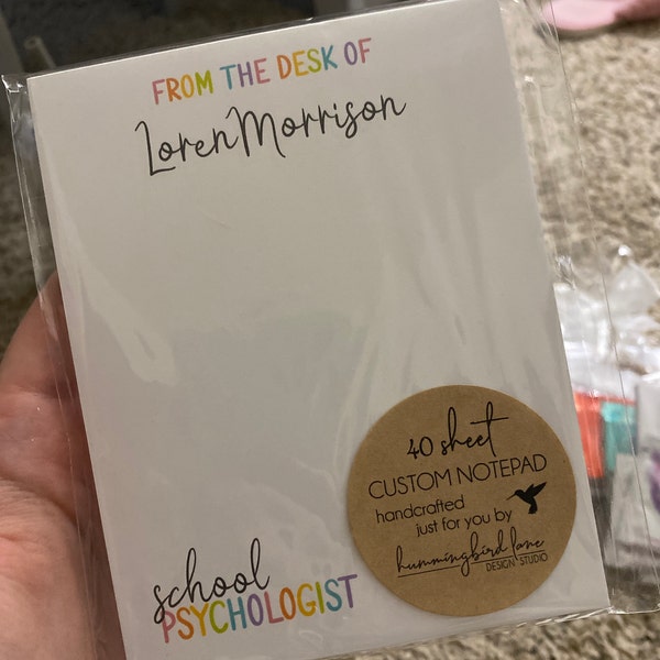 School Psychologist Notepad, Personalized Psychologist Notepad, Gift ...