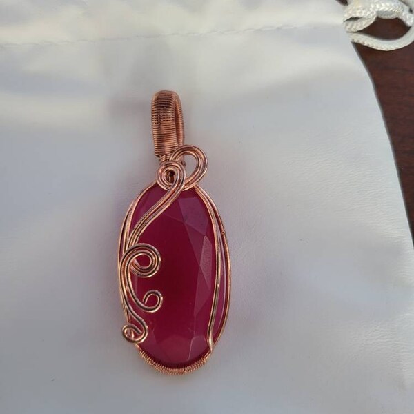 Kashmir Red Ruby Pendant Copper Wire Wrapped Gemstone Pendant Copper ...