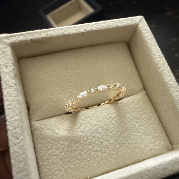 Single Prong Marquise and Round Diamond Wedding Band, 14K Lab Diamond ...