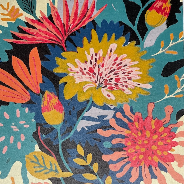 PAINT by NUMBER Kit for Adults Modern Flowers Boho Whimsical Art Easy Beginner Acrylic Paint DIY ...