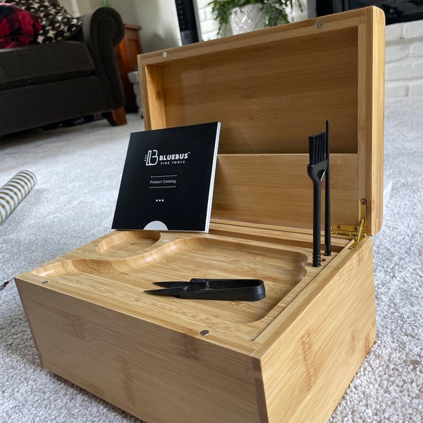 GENESIS Bamboo Large Stash Box With Lock Sliding Rolling Tray W/brush 3 ...