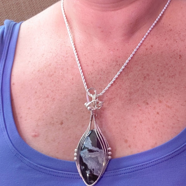 Variscite Stone Pendant Necklace Wire Wrapped in Argentium Sterling ...