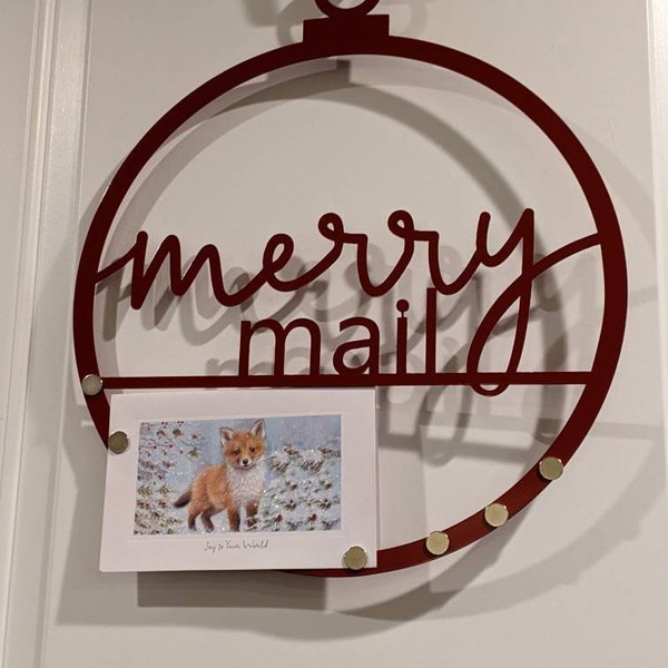 Merry Mail Christmas Metal Sign, Christmas Card Photo Holder, Holiday ...
