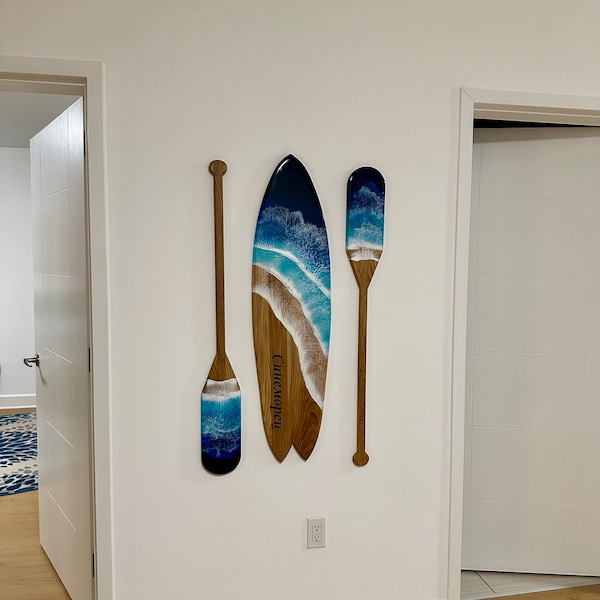 Wood Live Edge Floating Shelves With Ocean Waves Coastal Beachy Room ...