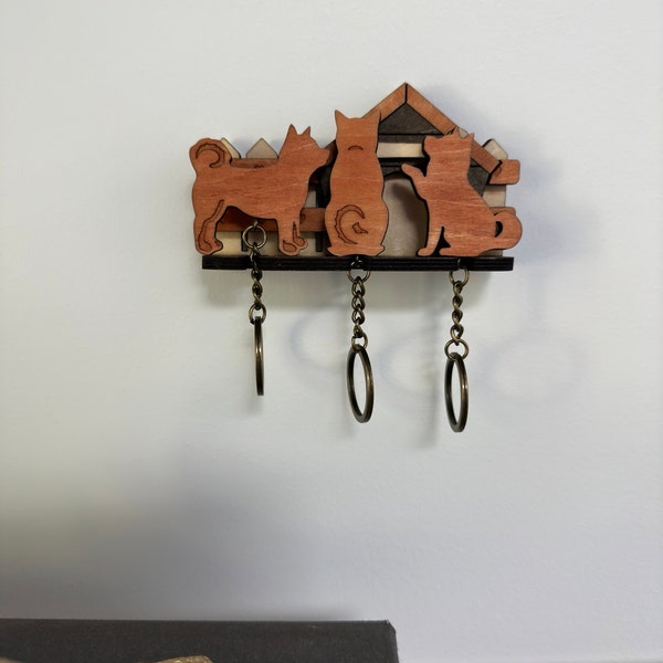 Dog Lover Gift – Shiba Inu Wooden Key Holder for Wall, Cute Dog Key ...