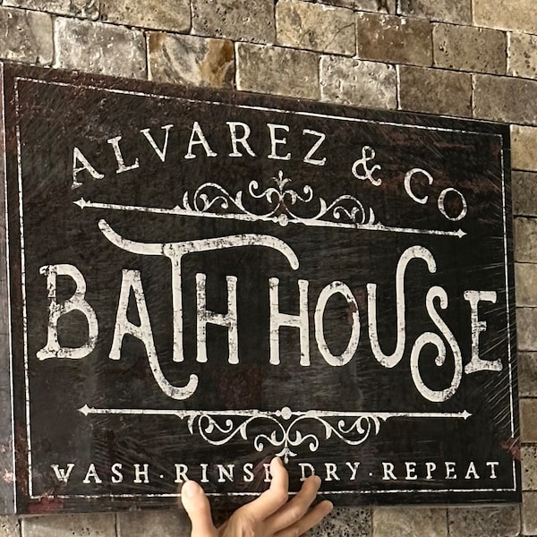 PERSONALIZED Custom Bath House Sign Bathroom Art Family Name and Co ...