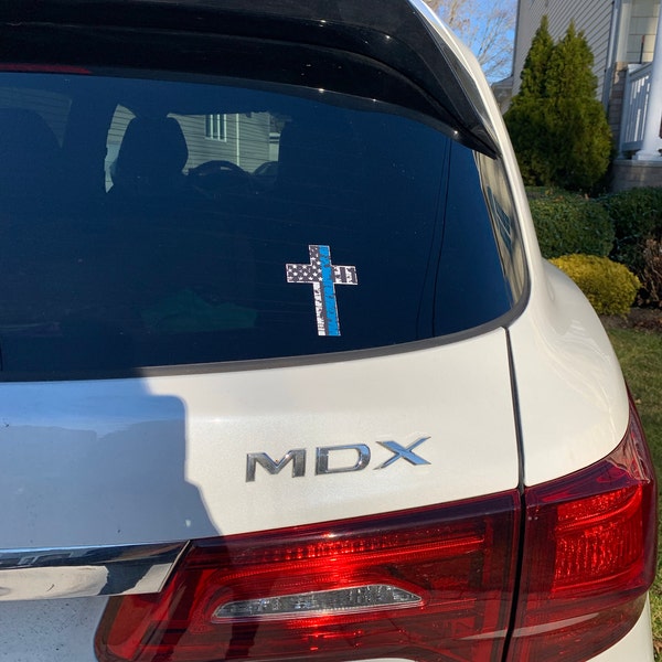 Thin Blue Line Cross Decal Sticker Car Truck Police Officer Cop Blue ...