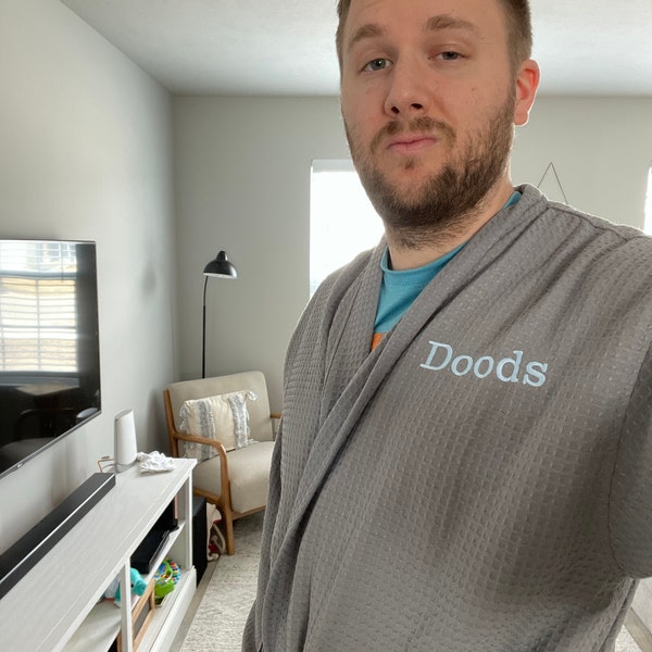 Personalized Gray Waffle Robe Custom Men's Robe Embroidered Robe for ...