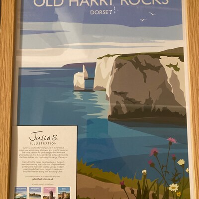 Old Harry Rocks, Dorset. Travel Art Print/poster by Julia Seaton. Hand ...