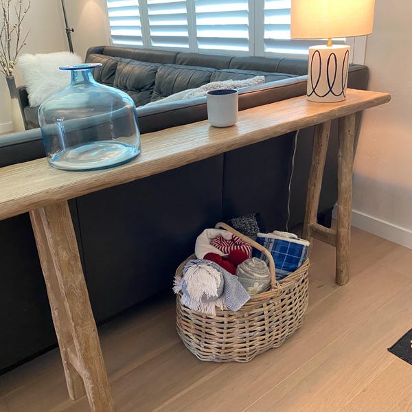 Wood Noodle Console Entry Table 4ft X 10"x 34" Weathered Blonde ...