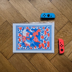 A4 Risograph Print. Slow Train Through Sunset Snowy Mountain Bridge. 2 ...