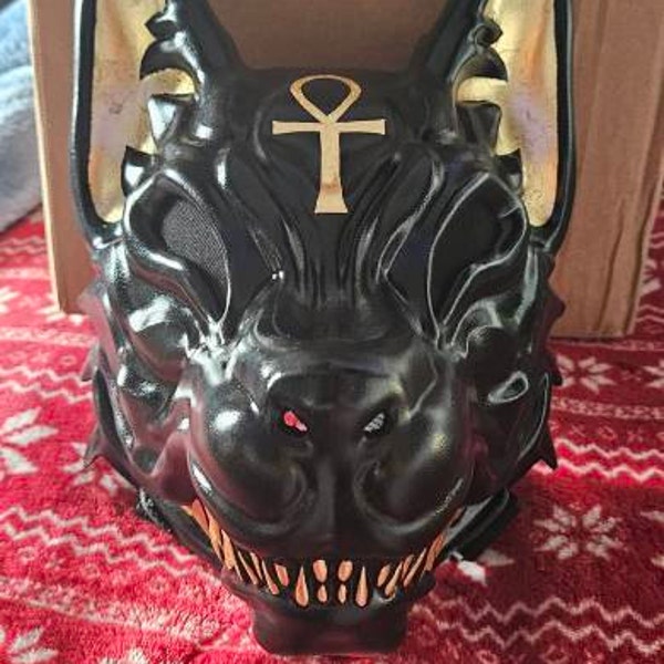 Kitsune Half Mask Wearable - White Teeth, Oni Wolf Mask, Anime Cosplay ...