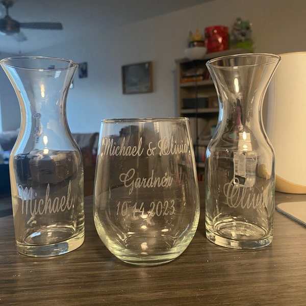 Personalized Stemless Wine Unity Ceremony 3 Piece Set Includes Two ...