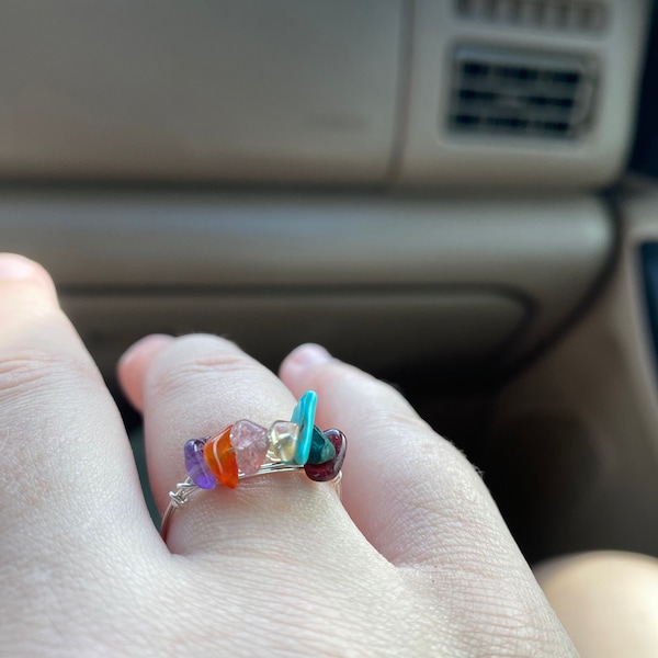 Chakra and Rainbow Gemstone Crystal Ring- Made to Order- Raw All ...