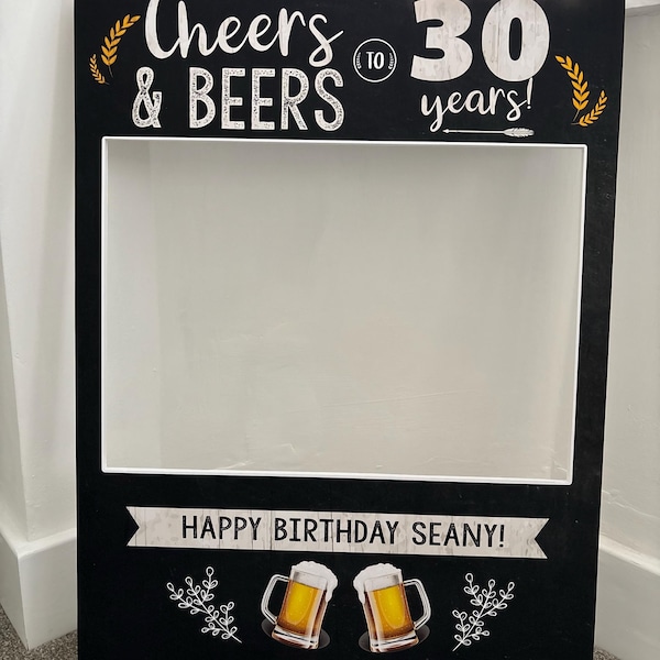 Cheers and Beers Birthday Party Selfie Frame, Any Age Chalkboard Party ...