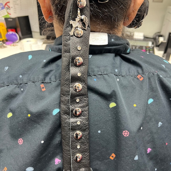 11 INCH BLACK Leather Motorcycle Hair Wrap| Hair Protector, Ponytail ...