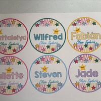 Back to School Round Name Tags, Printable Bright Student Name Tags ...