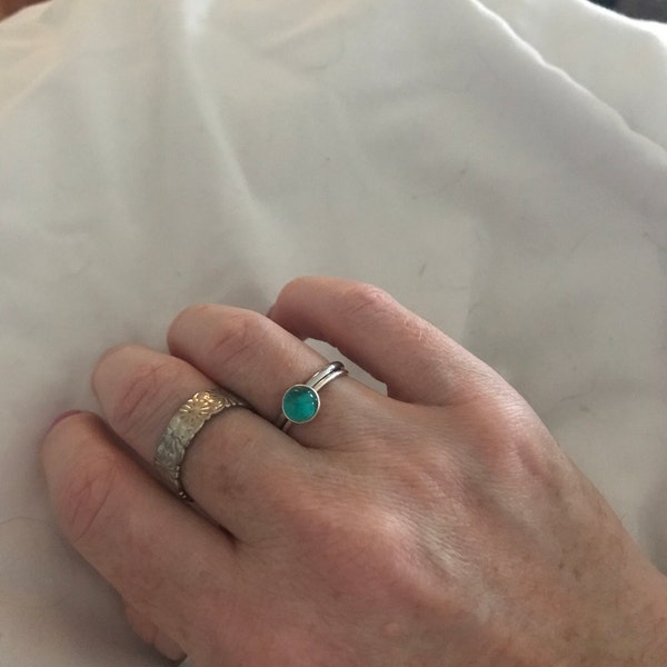 Recycled Vintage Aqua Mason Jar and Sterling Silver Stacking Ring - Etsy