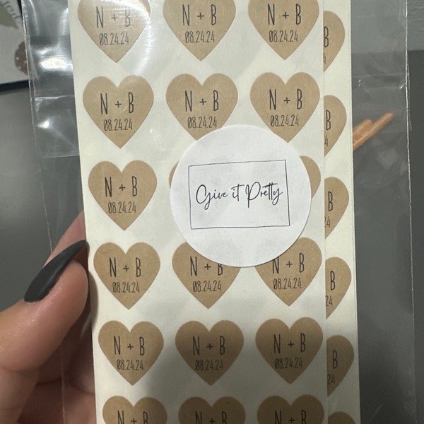 108 Custom Heart Stickers With Initials and Date - Wedding Stickers and ...