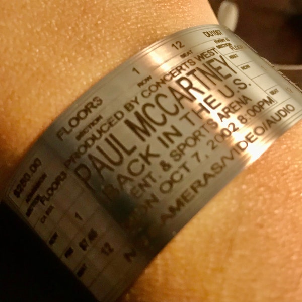Concert Ticket Bracelet, Silver or Gold Stainless Steel Cuff Bracelet ...