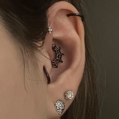 16G Spider Web Septum Ring Black Silver Clicker/cartilage/helix Earring ...