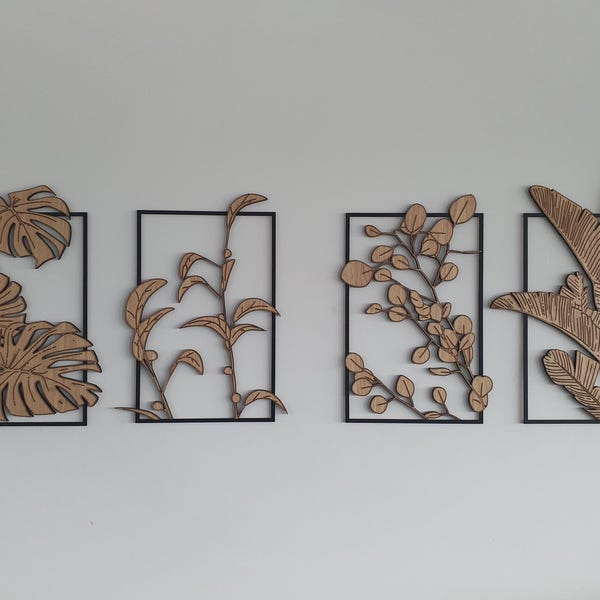 Multi Leaves Wood Wall Art - Tropical Leaf - Botanical Plant Wall Decor ...