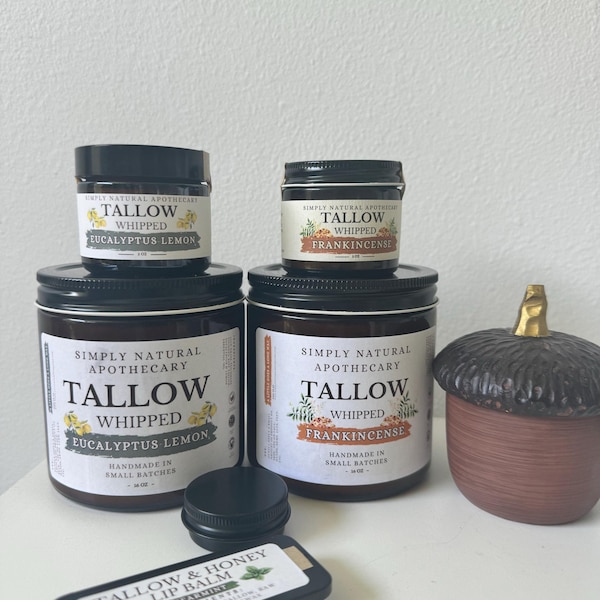 Tallow Lip Balm Chapstick for Moisturizing Lips, Organic Grass-fed Beef ...